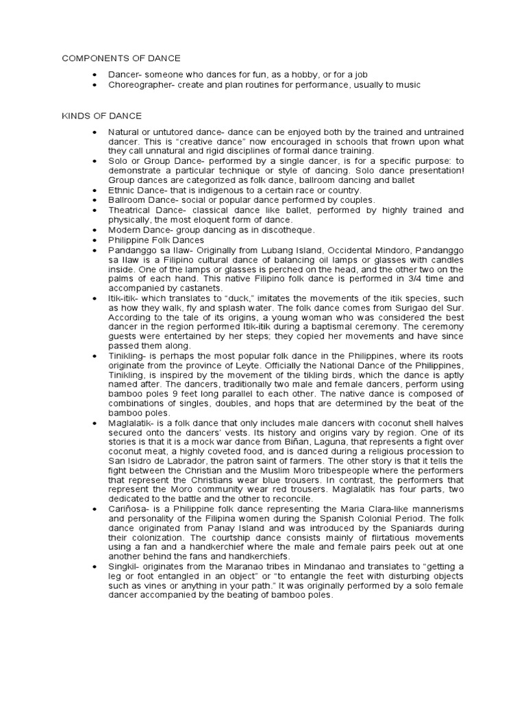 Components of Philippine Folk Dance | PDF | Dances | Performing Arts