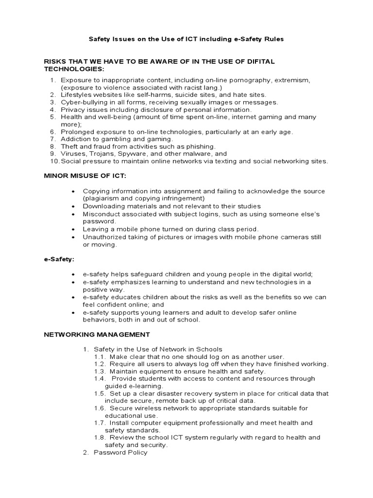 ICT Safety and e-Safety Guidelines | PDF | Educational Technology | Online And Offline