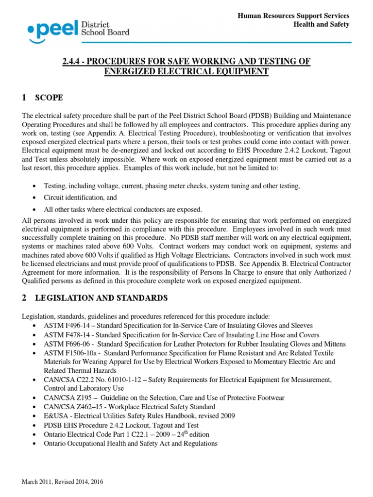Procedure For Safe Working and Testing of Energized Electrical ...