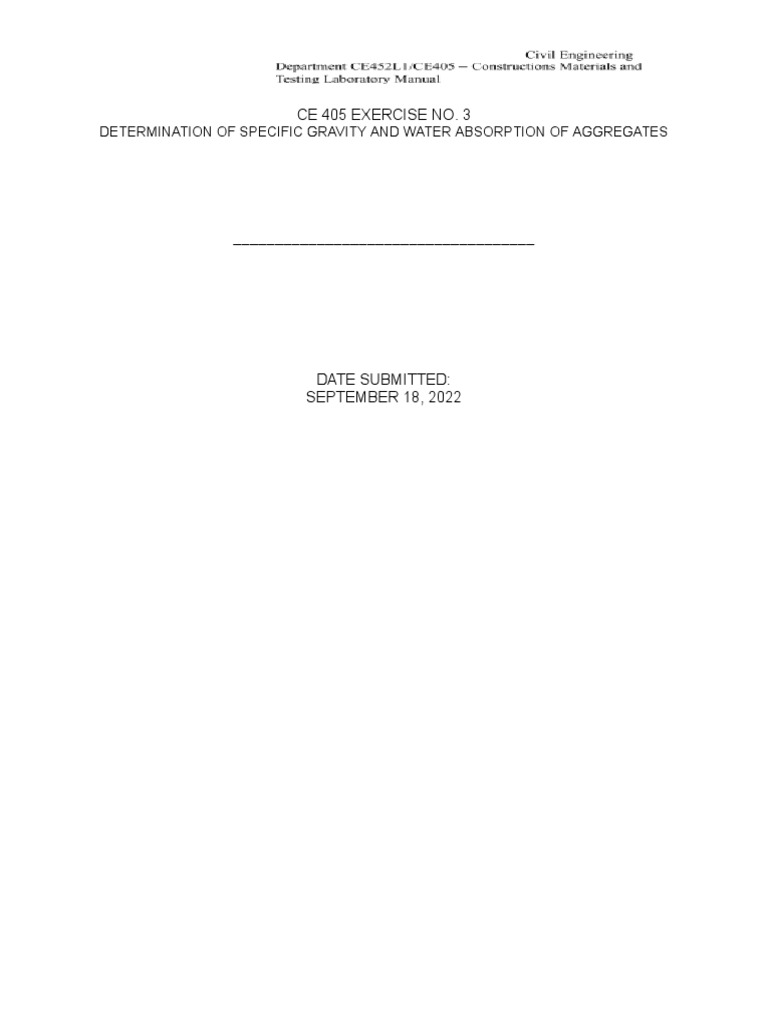 Specific Gravity & Water Absorption of Aggregates | PDF | Weight | Water