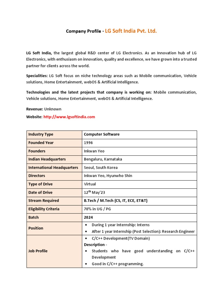 Company Profile - LG Soft India Pvt. LTD PDF | PDF