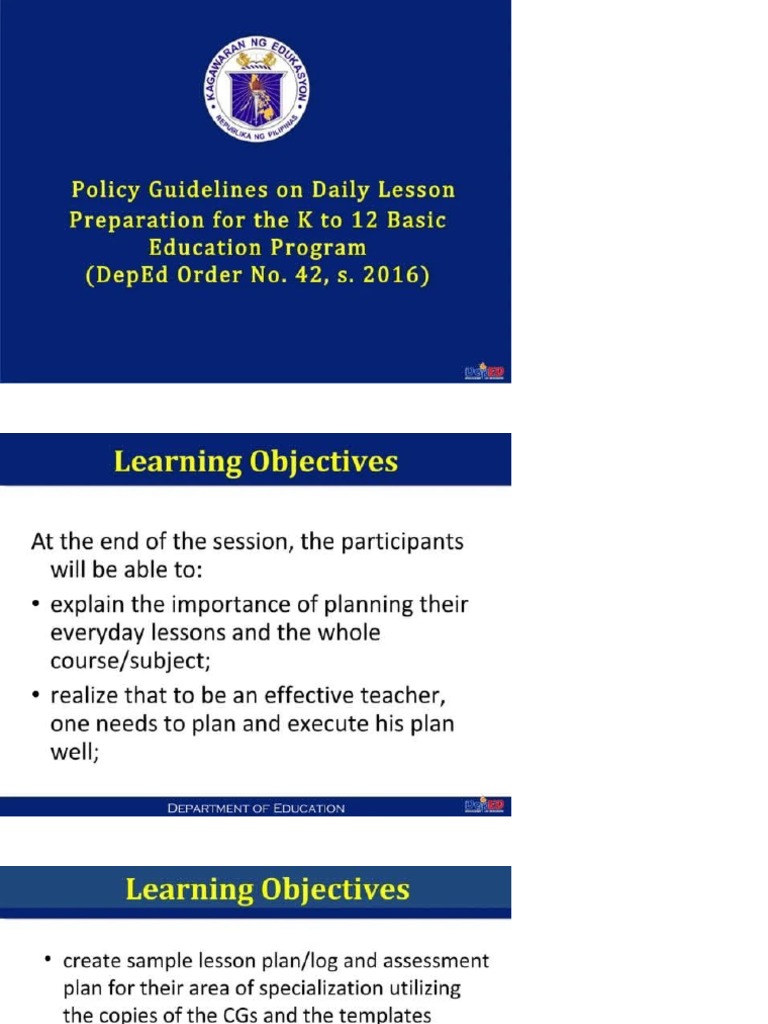 Lesson Planning Guidelines DEPED | PDF