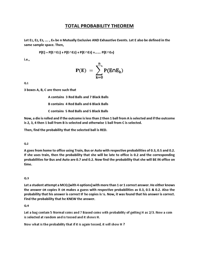 Total Probability Theorem | PDF