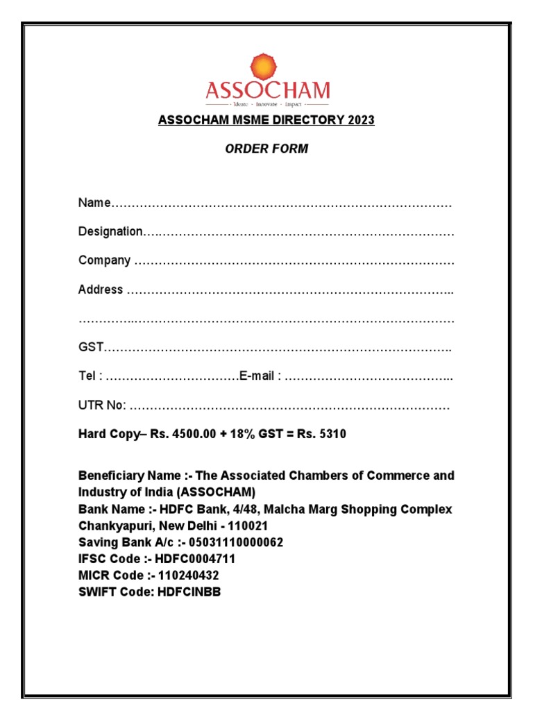 ASSOCHAM MSME Directory Order Form | PDF | Business | Games & Activities