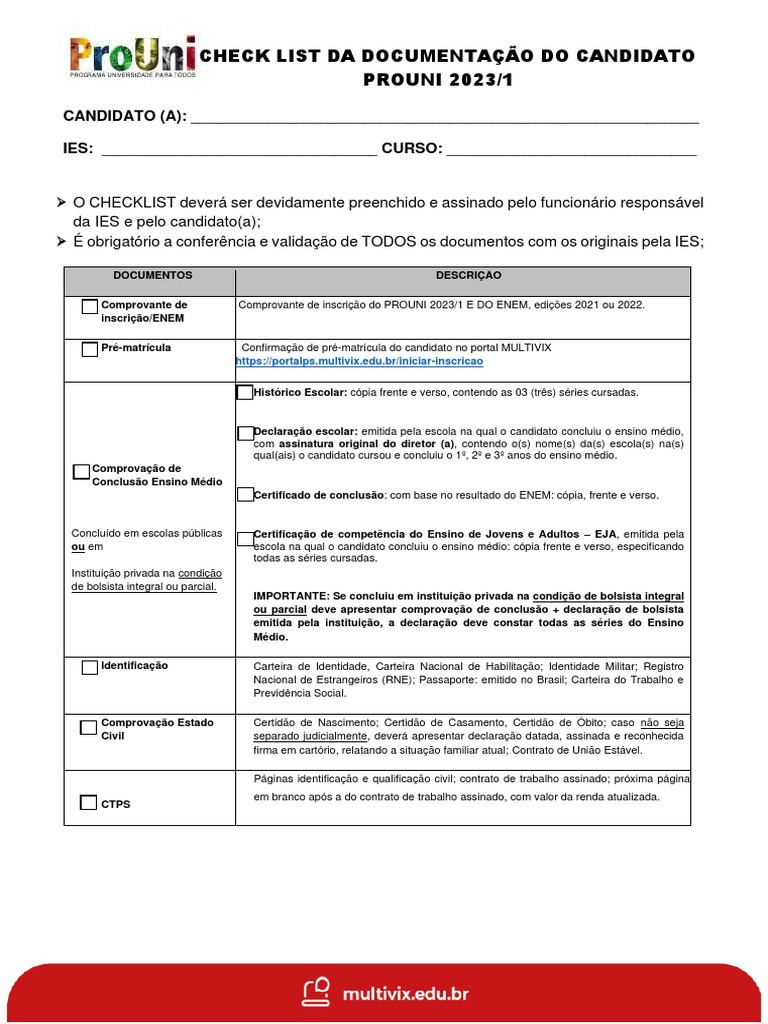 Prouni Documentacao Candidato Pdf Pdf Imposto De Renda