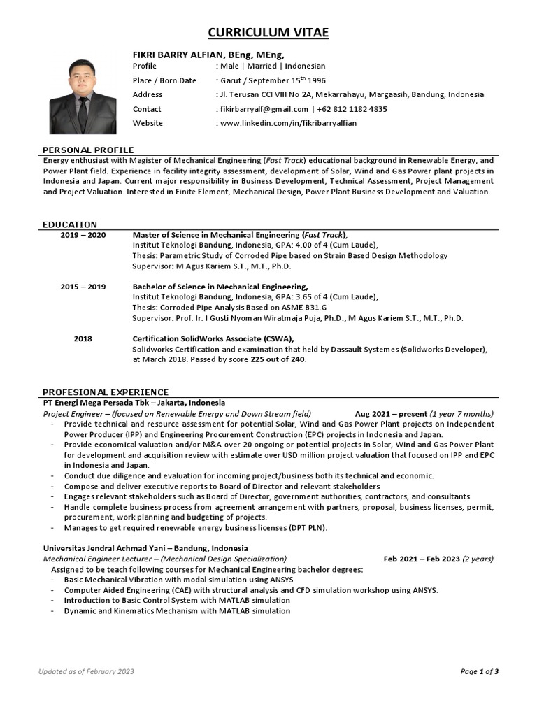 2023.02 CV Fikri Barry Alfian | PDF | Mechanical Engineering | Simulation