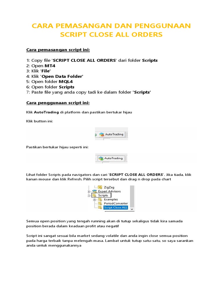 Cara Pemasangan Dan Penggunaan Script Close All Orders | PDF | Bisnis ...