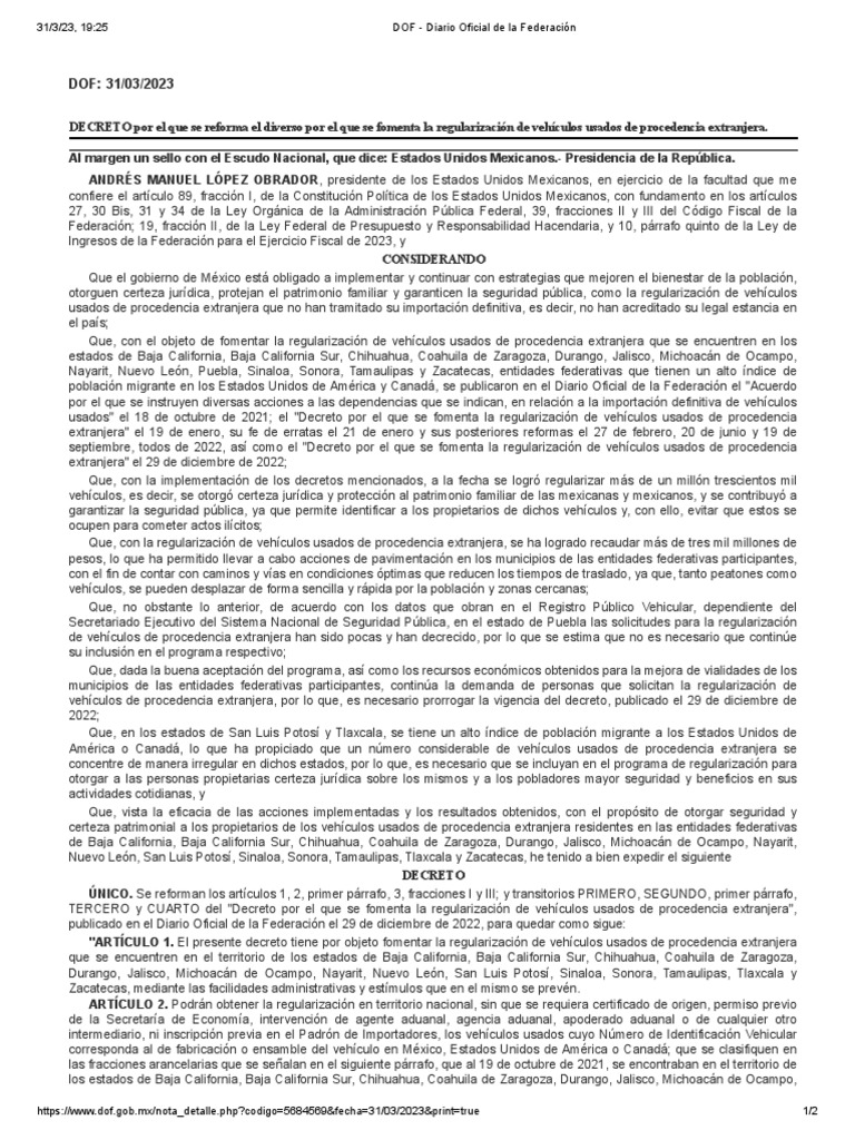 Decreto de Regularizaci N de Vehiculos | PDF | México | Chihuahua (estado)