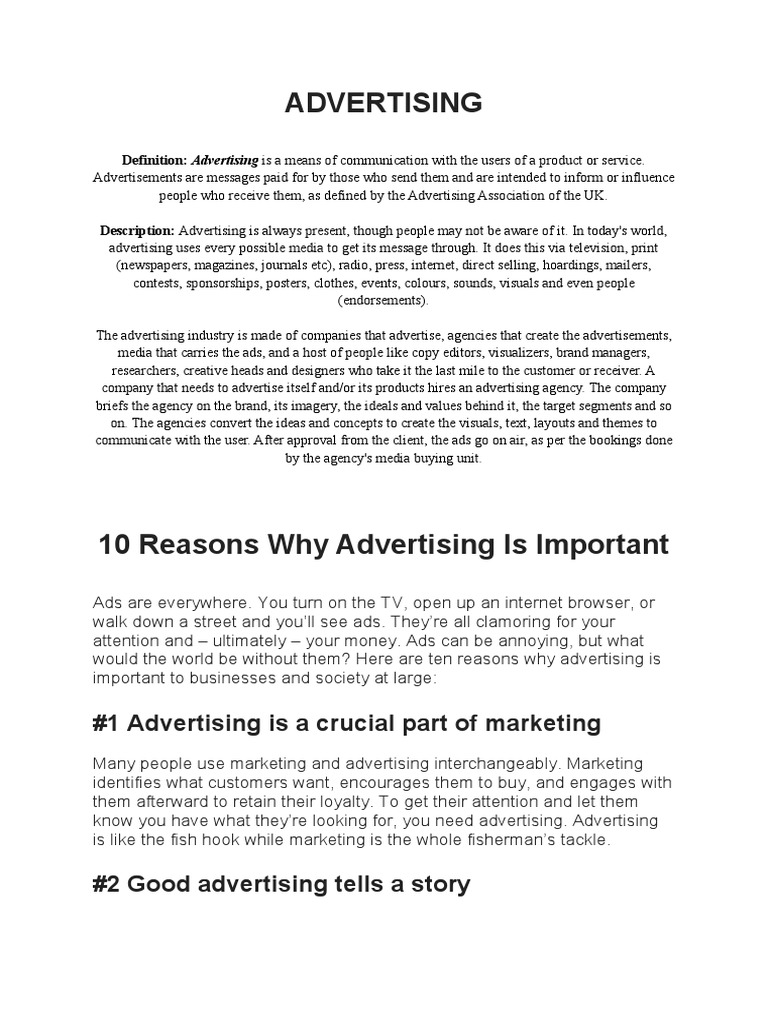 Importance and Functions of Advertising | PDF | Advertising | Product ...