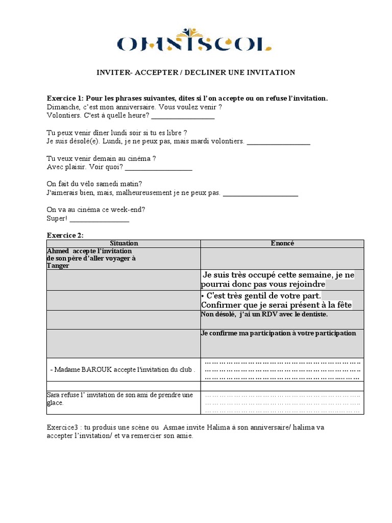 Inviter, Accepter et Refuser des Invitations | PDF