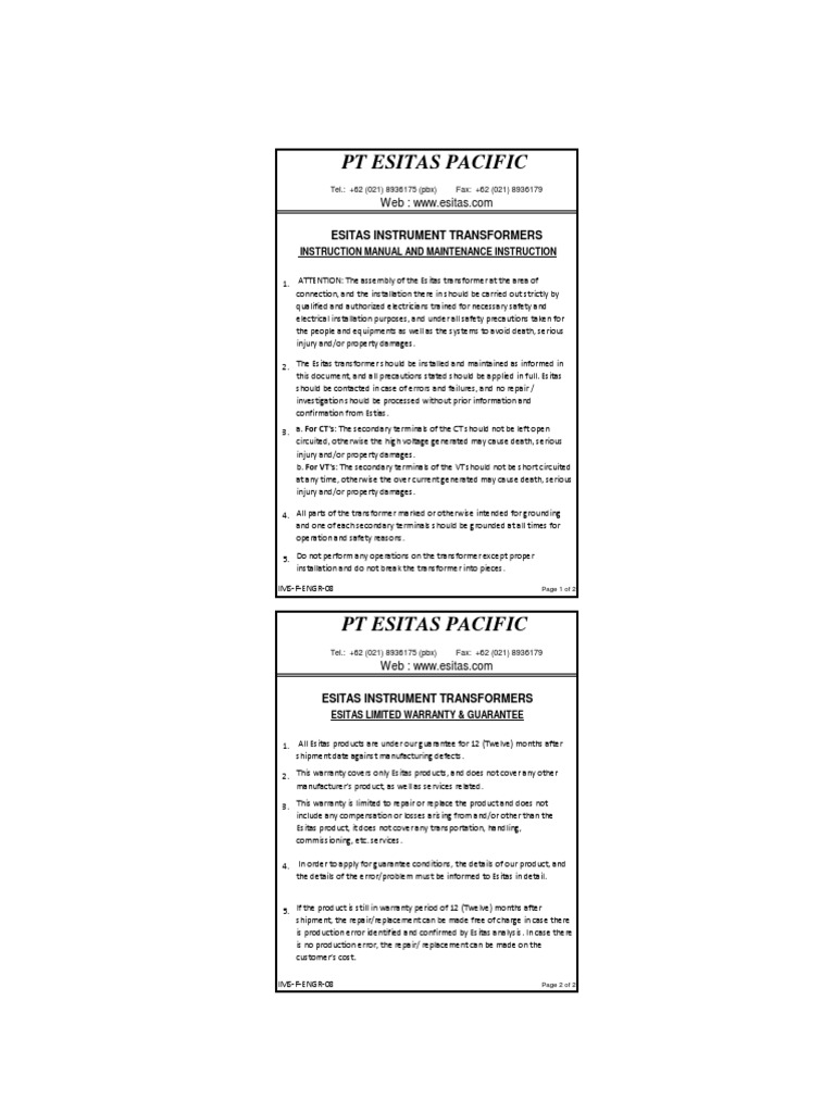 NCT Instruction Manual | PDF | Transformer | Safety