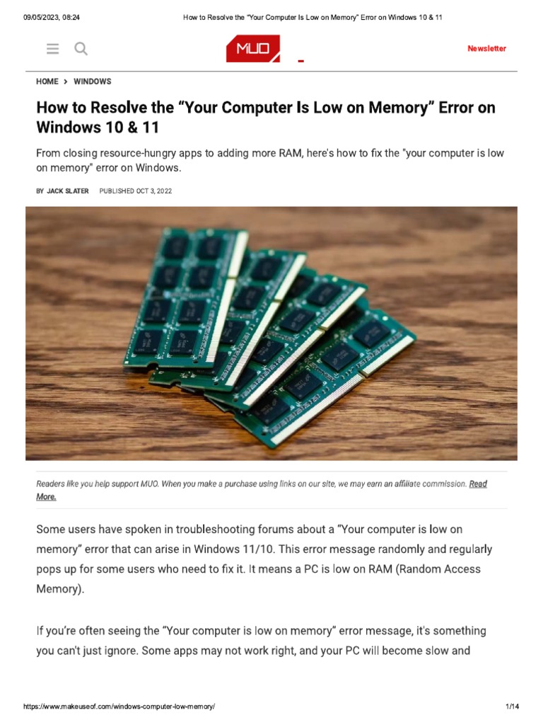 How To Resolve The "Your Computer Is Low On Memory" Error On Windows 10 ...