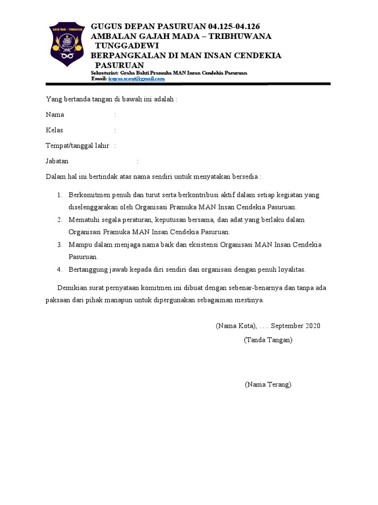 Surat Pernyataan Komitmen-1 | PDF