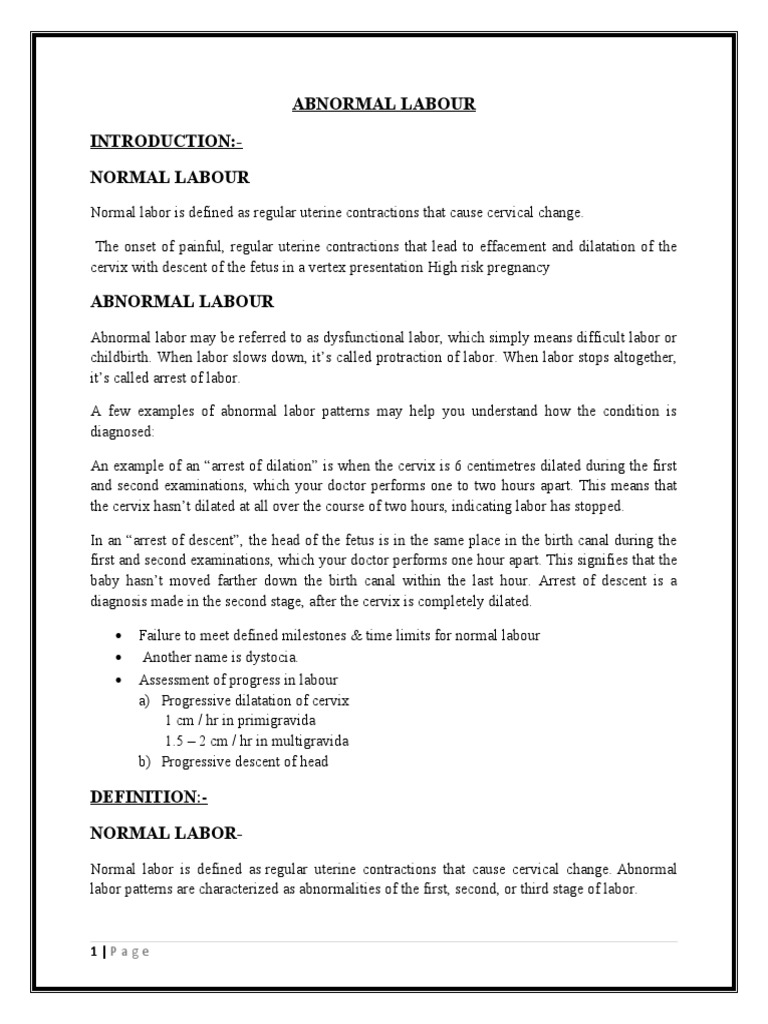 Abnormal Labour | PDF | Childbirth | Caesarean Section
