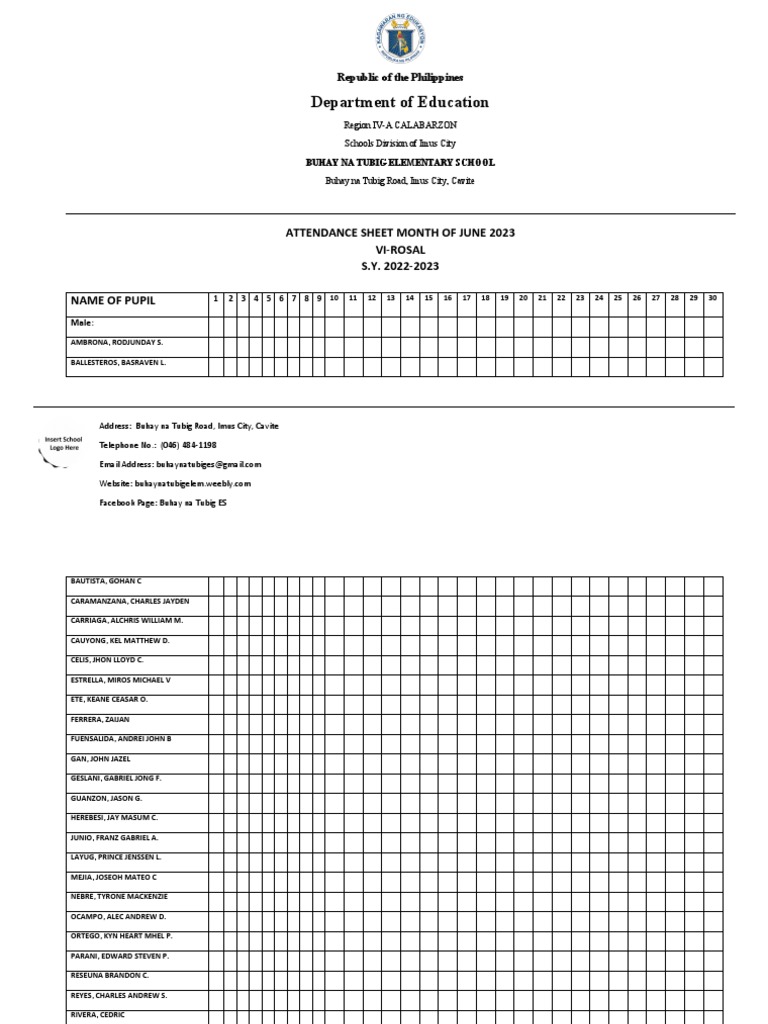 Attendance Sheet Rosal June | PDF
