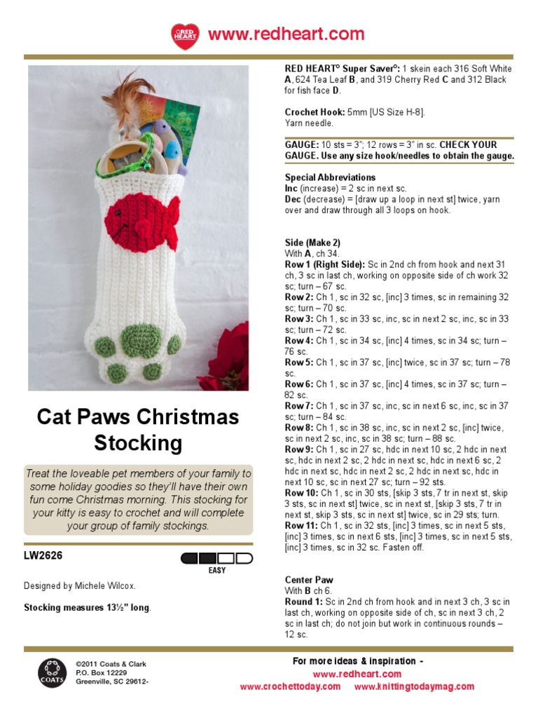 Crochet Cat Paws XMAS Stockings | PDF | Crochet | Woven Fabrics