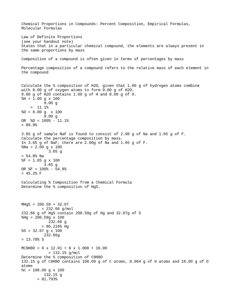 03 Chemical Proportions in Compounds | PDF | Mole (Unit) | Molecules