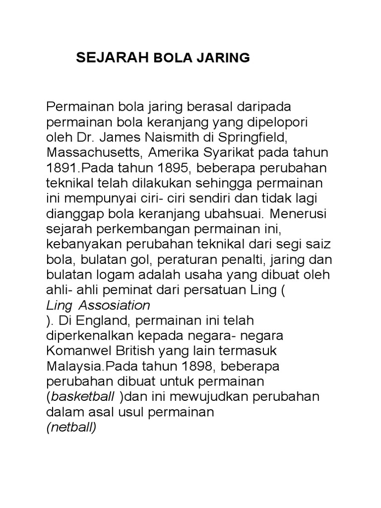 Sejarah Bola Jaring | PDF