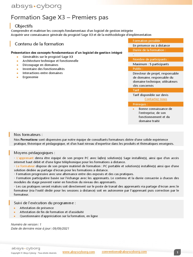 Brochure Formation Sage x3 Premiers Pas Absys Cyborg | PDF | Pédagogie ...