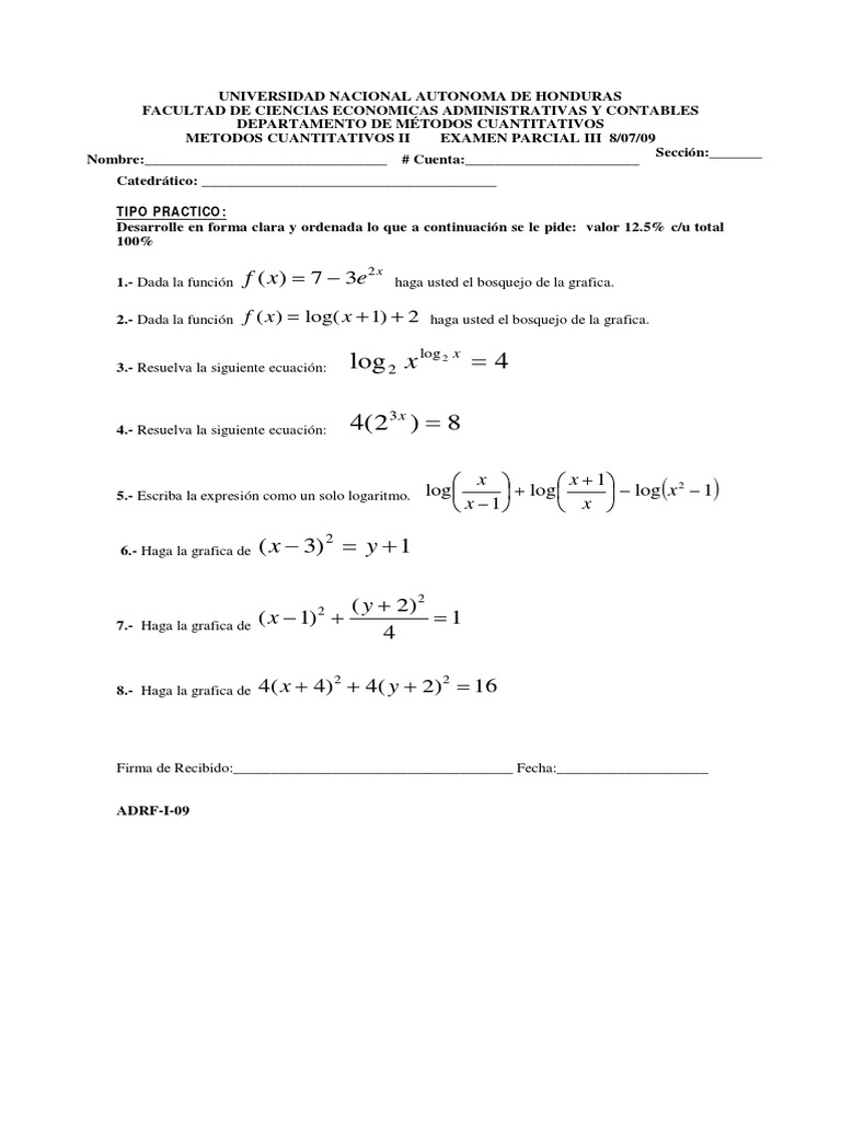 Examenes III Parcial PDF | Descargar gratis PDF | Logaritmo | Matemáticas
