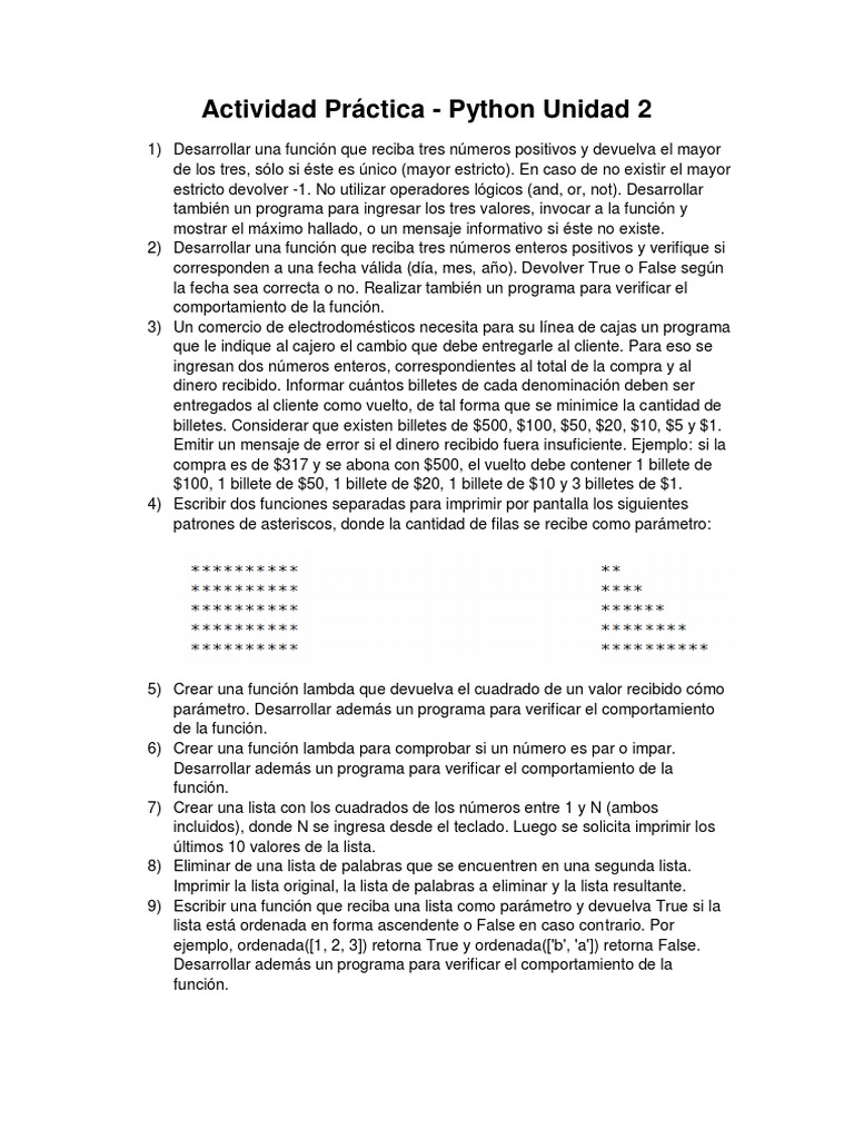 Actividad Práctica - Python Unidad 2 | PDF | Python (lenguaje de programación) | Ingeniería de ...