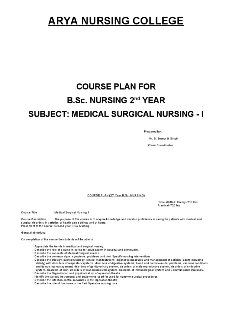 COURSE PLAN 2nd BSC MSN | PDF | Respiratory Diseases | Cardiology