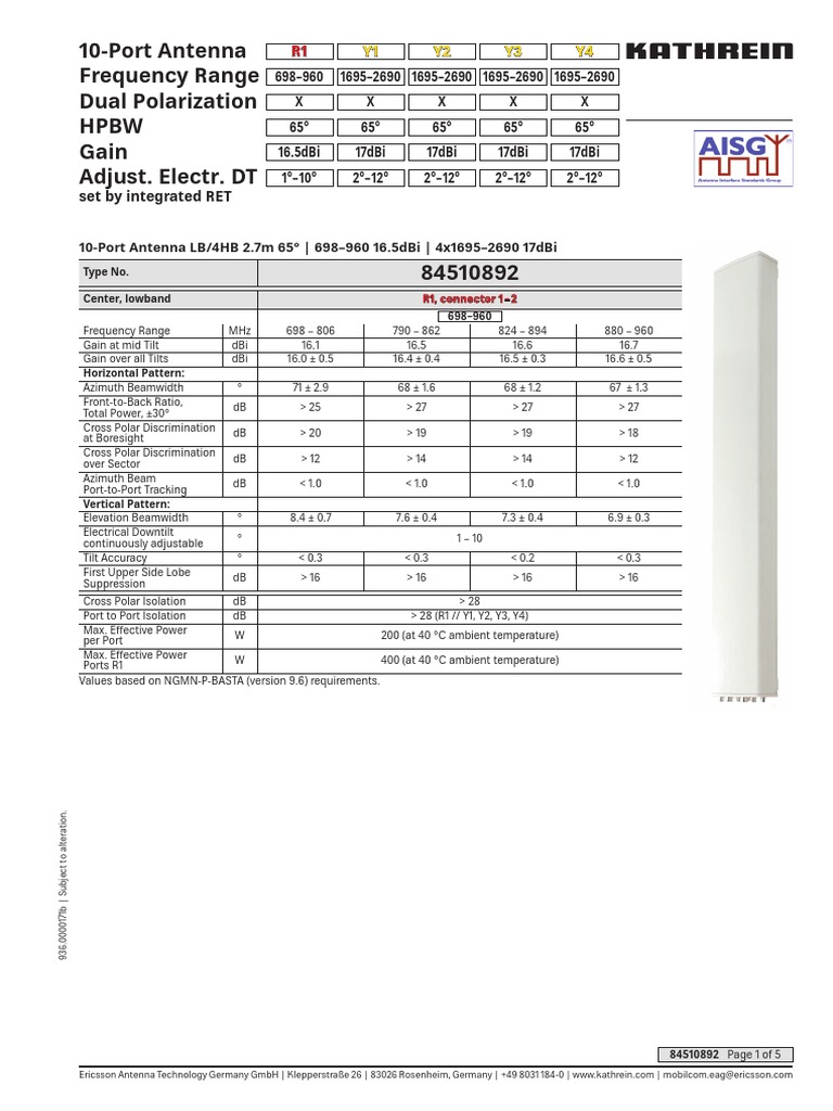 Kathrein 84510892 1LB - 4HB 2,7m 10 Portas Antena | PDF | Antenna ...