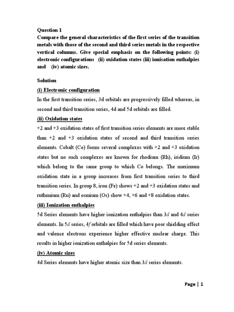 Comparing characteristics of transition metal series | PDF | Transition ...