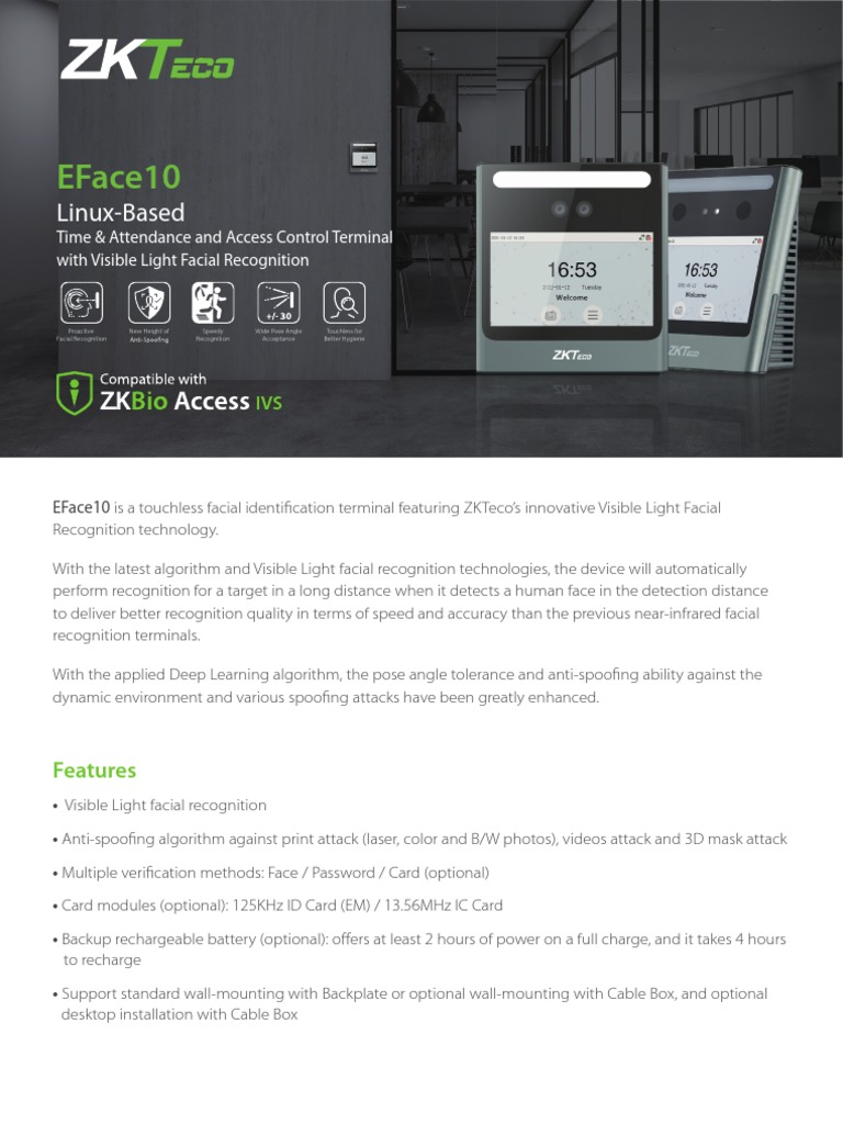 EFace10 Leaflet | PDF | Smart Card | Access Control