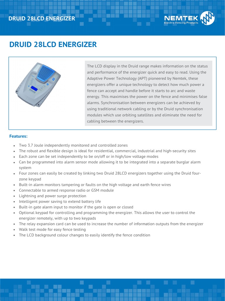NEMTEK - Druid 28LCD Energizer | PDF | Security Alarm | Electrical ...