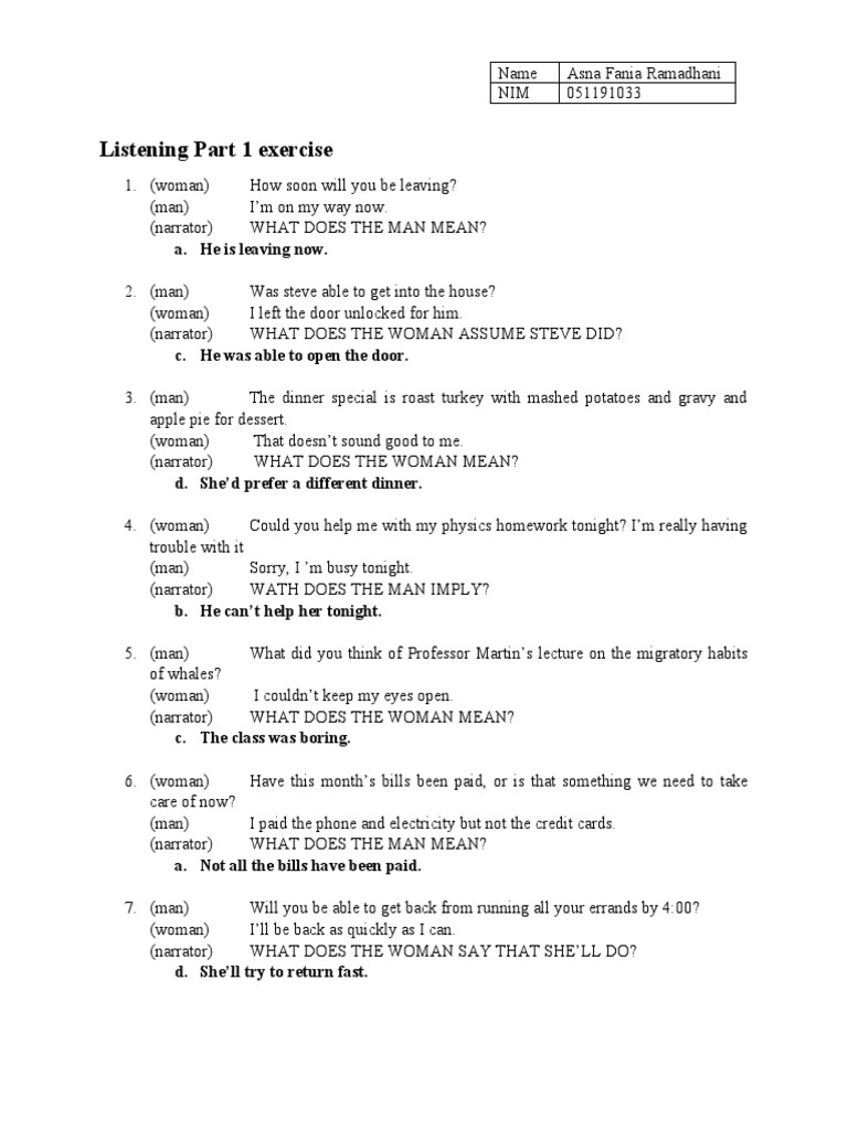 Listening Part 1 exercise | PDF