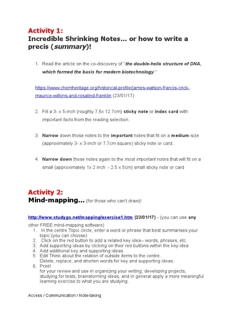 Note Taking Activities | Download Free PDF | Communication | Cognition