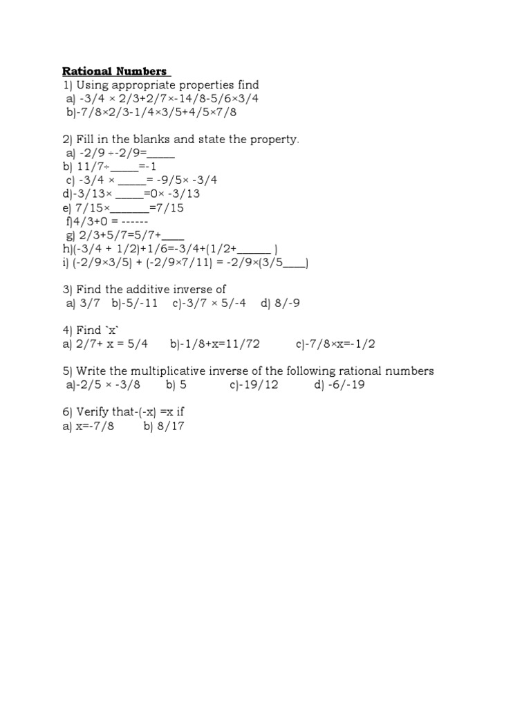 Rational Numbers Assignment | PDF