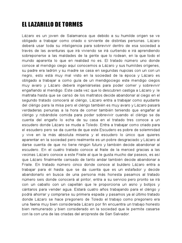 EL LAZARILLO DE TORMES - Documentos de Google | PDF