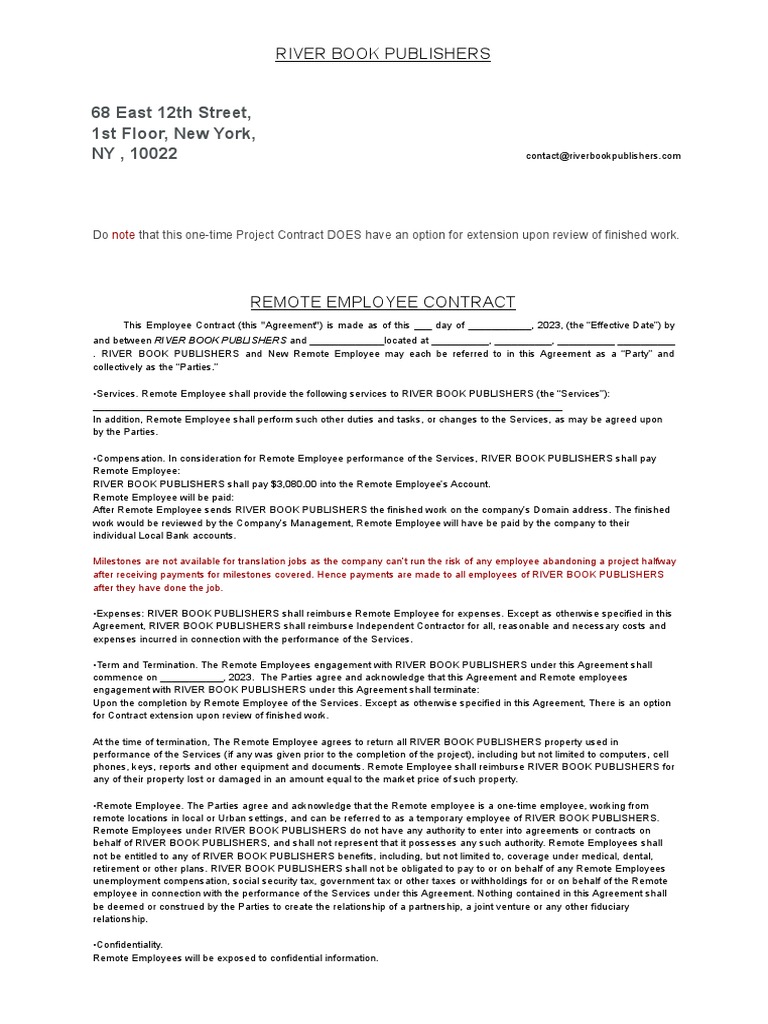 Remote Employee Contract Template | PDF | Employment | Confidentiality