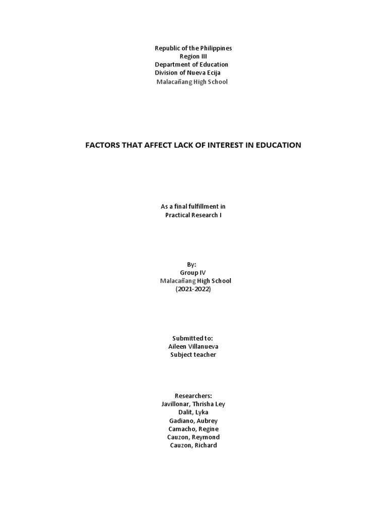 Factors Influencing Student Disinterest in Education | PDF | Poverty ...