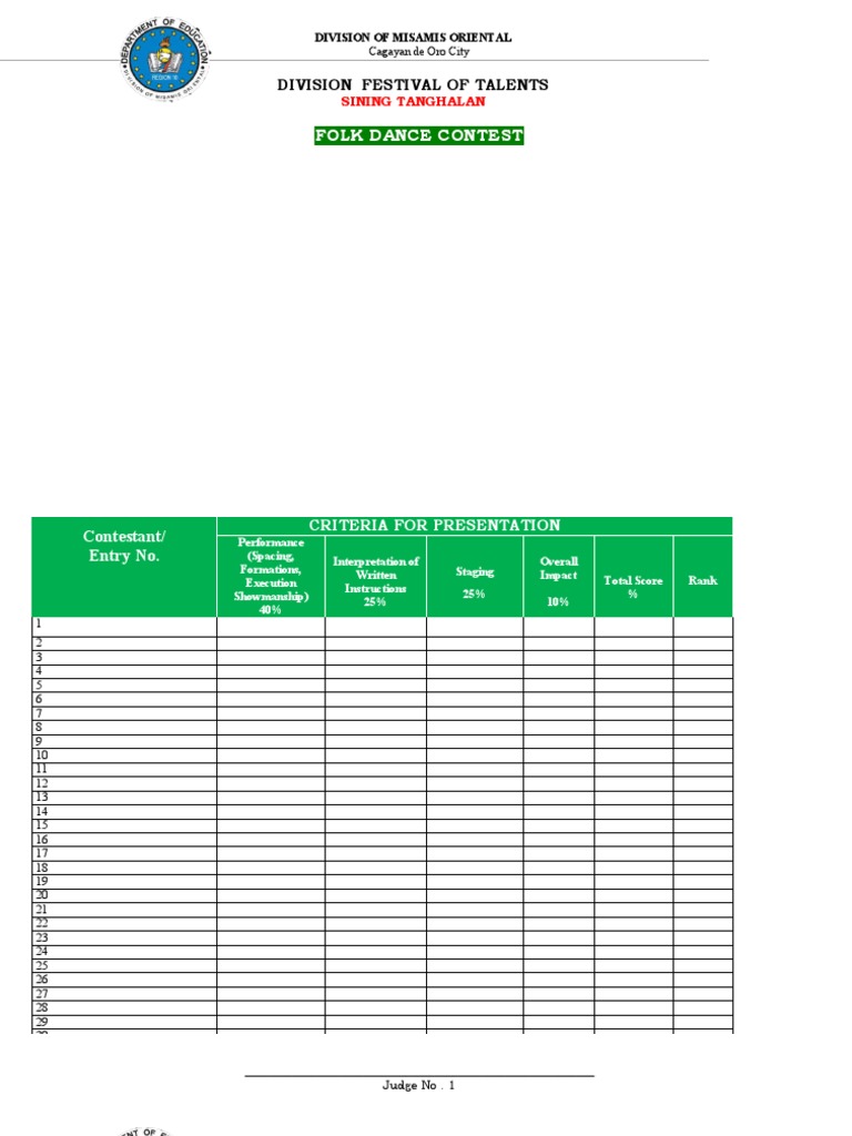 Dfot - Sining Tanghalan - Criteria | PDF | Entertainment | Performing Arts