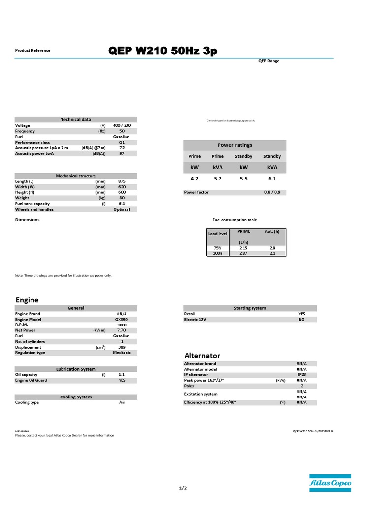 Technical Sheet QEP W210 50Hz 3p3.0 | PDF | Electric Power | Manufactured Goods