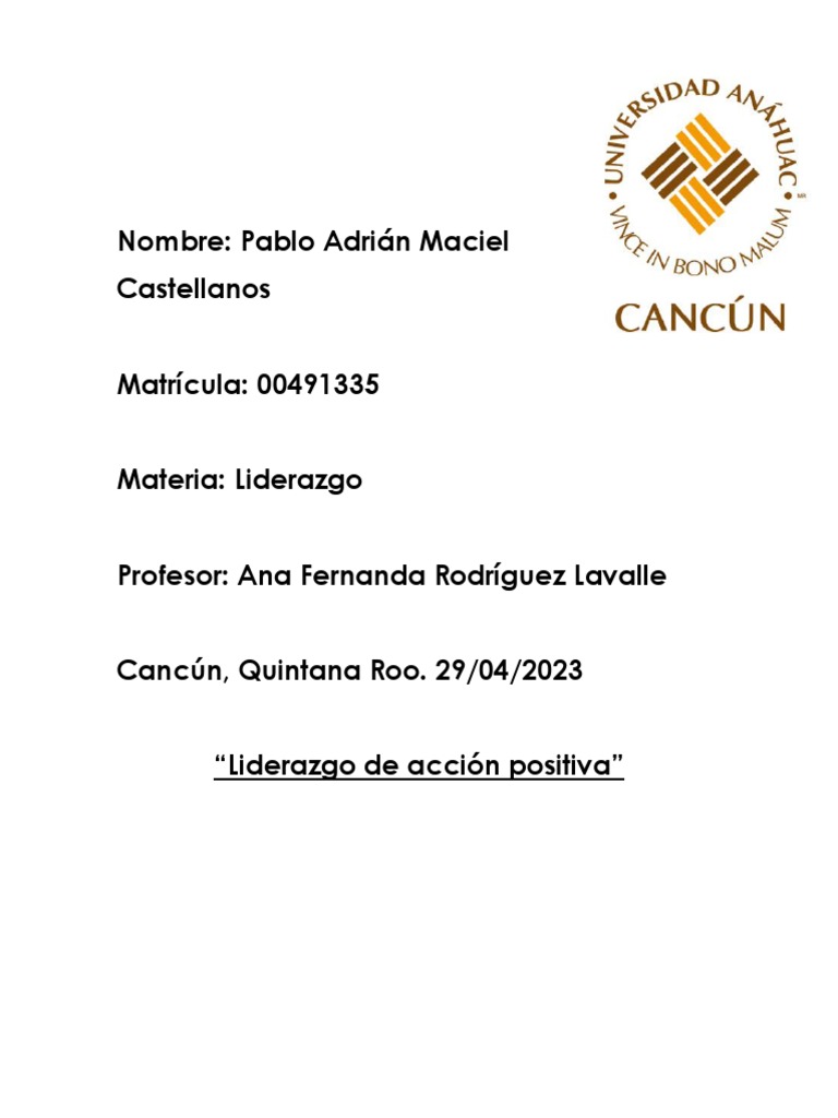 Liderazgo de Acción Positiva | Descargar gratis PDF | Liderazgo | Cognición