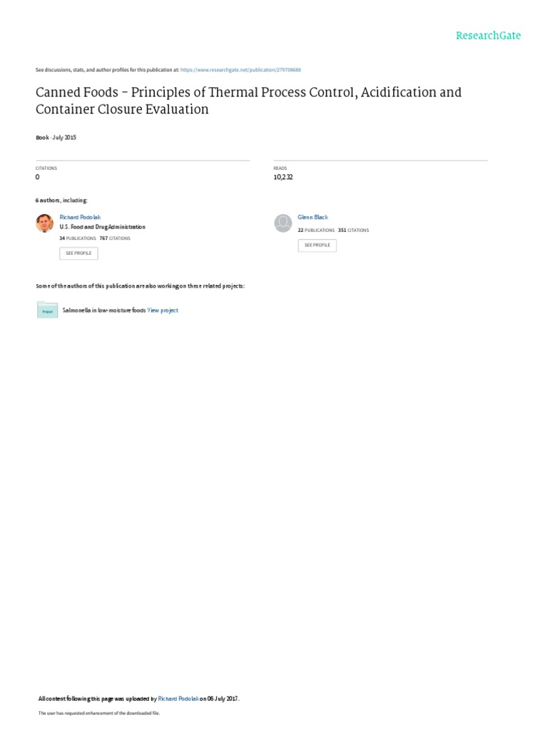 Canned Foods - Principles of Thermal Process Control, Acidification and ...