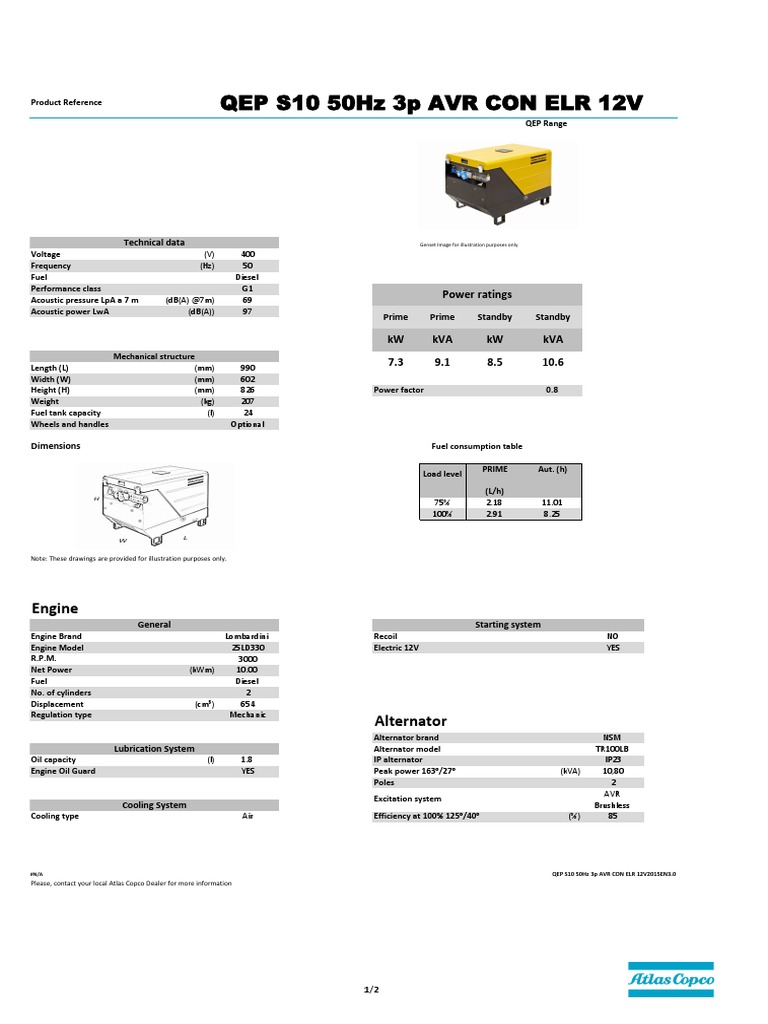 Technical Sheet QEP S10 50Hz 3p AVR CON ELR 12V3.0 | PDF | Physical Sciences | Electromagnetism