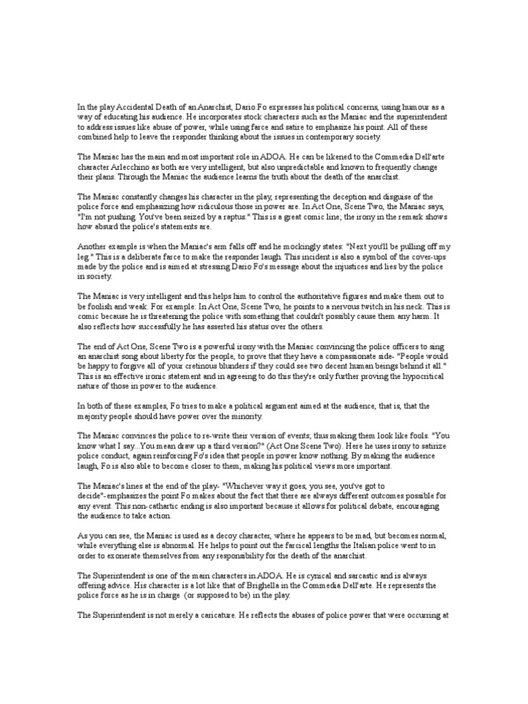 The Accidental Death of An Anarchist | PDF | Irony | Satire