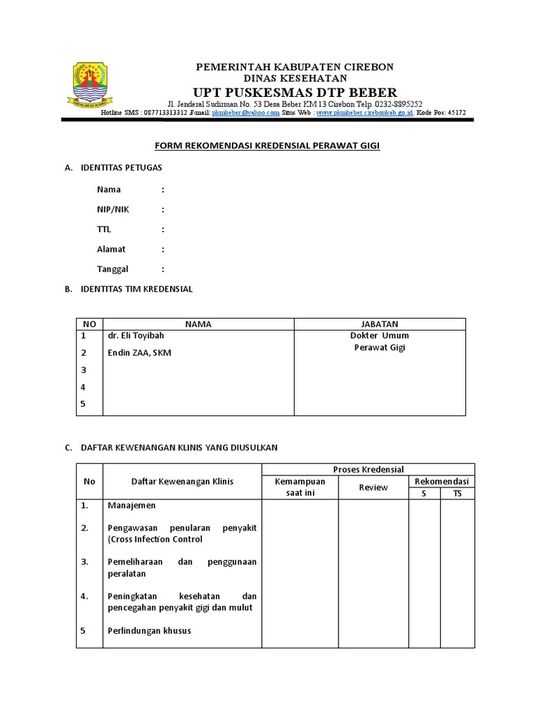 Form Rekomendasi Kredensial Perawat Gigi | PDF