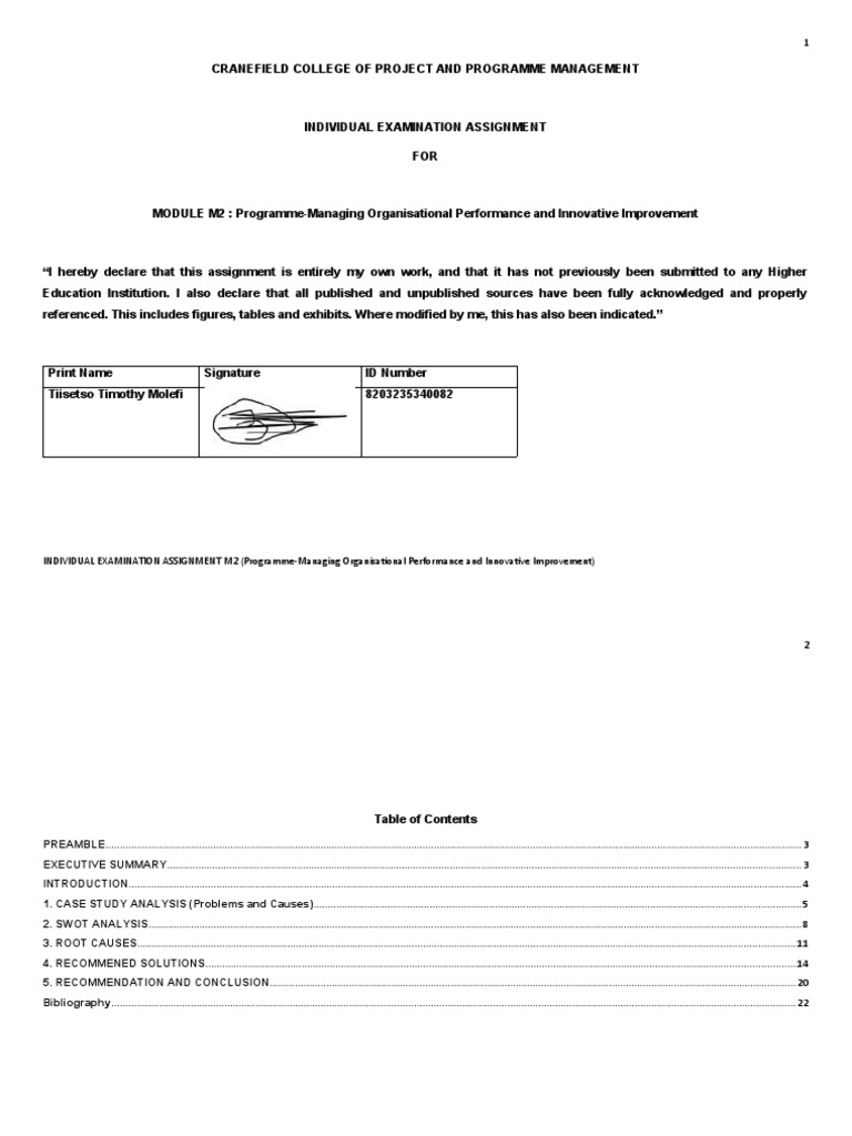 Programme-Managing Organisational Performance and Innovative ...