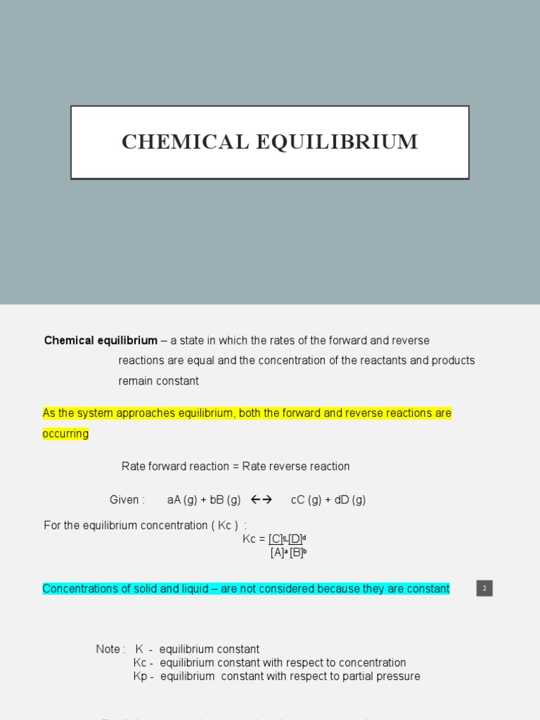 Chemical Equilibrium: Calculating Equilibrium Constants and ...