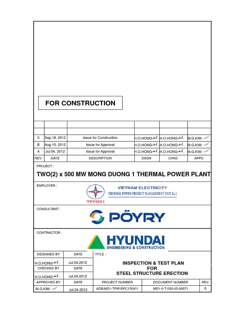 MD1-0-T-030-05-00071 ITP For Steel Structure Erection | PDF ...