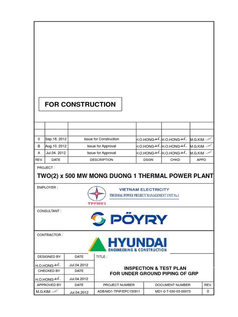 MD1-0-T-030-05-00073 - ITP For Under Ground Piping PDF | PDF | Pipe ...