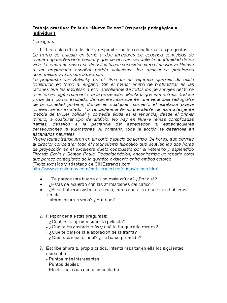 Nueve Reinas o 9 de Reinas | PDF