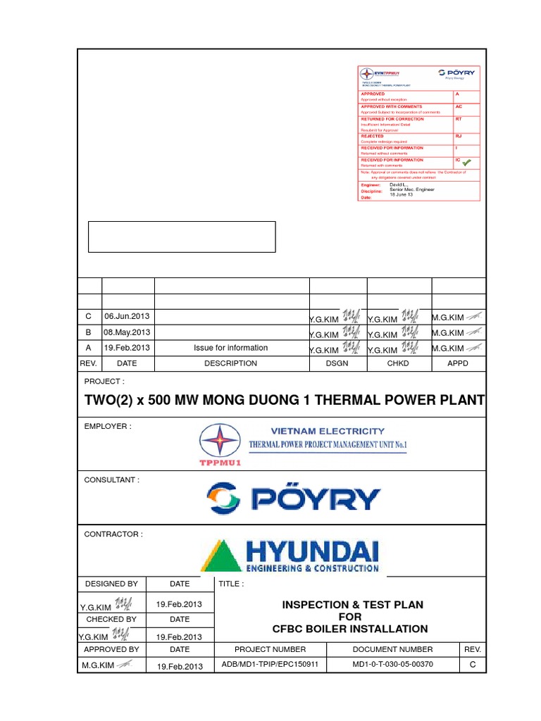 MD1-0-T-030-05-00370-C_ITP for CFBC Boiler Installation-IC | PDF | Pipe (Fluid Conveyance) | Welding