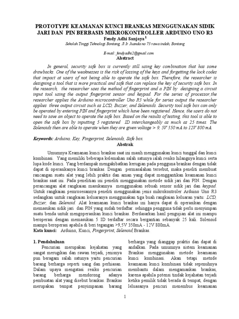 Prototype Keamanan Kunci Brankas Menggunakan Sidik Jari Dan Pin ...